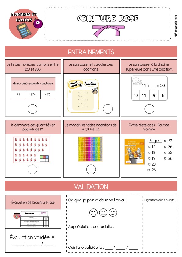 Ceintures de compétences CE1 – Nombres & Calculs en lien avec MHM – La ...
