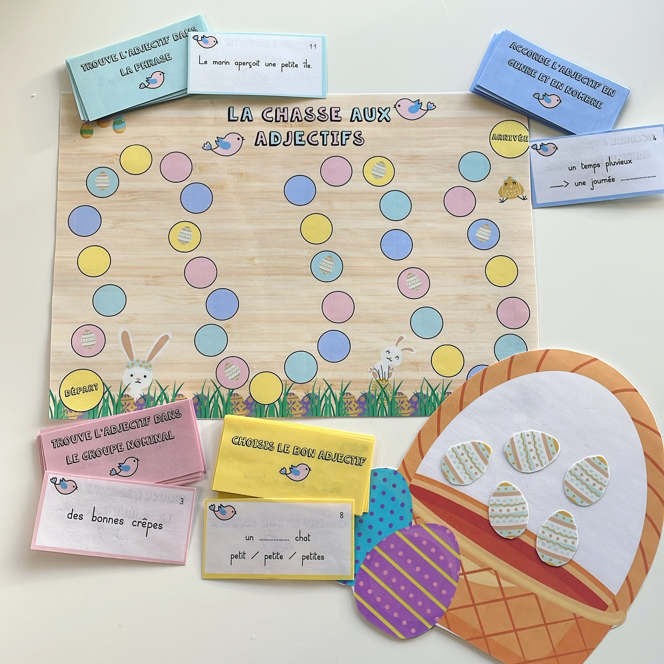 La chasse aux adjectifs – Jeu de plateau – La classe de Clara